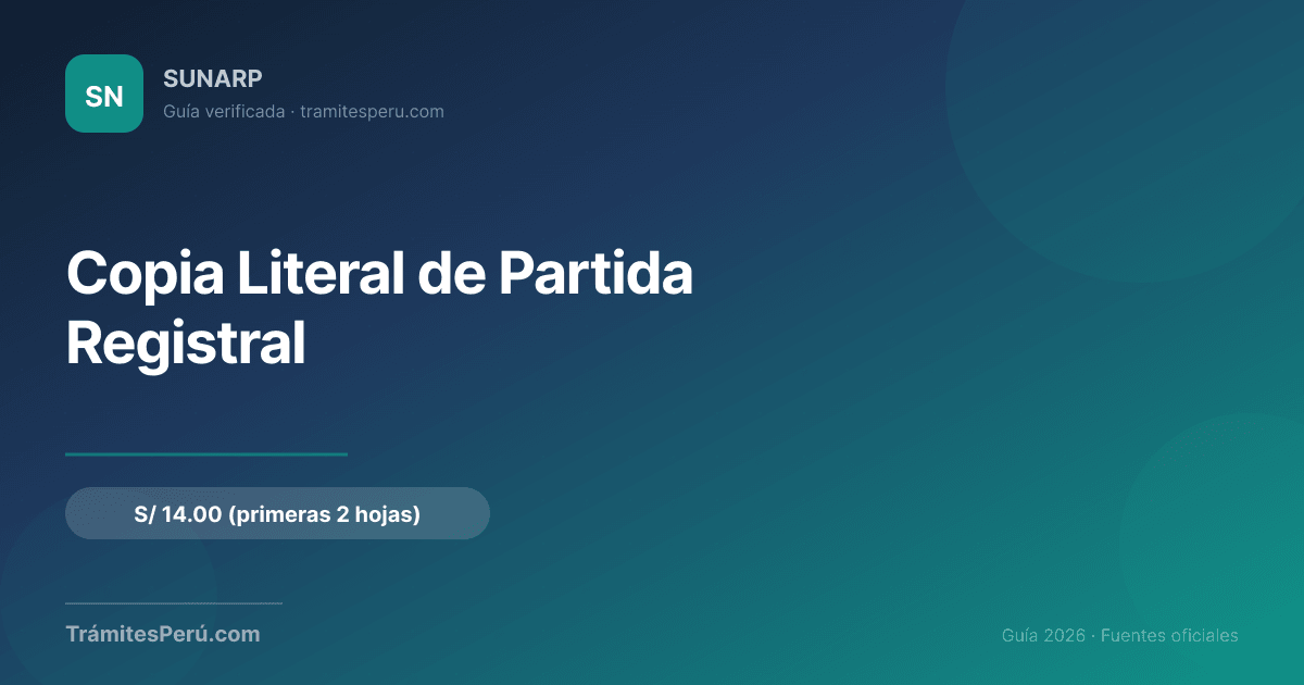 Copia Literal SUNARP 2026 — Predios S/14, vehicular S/5, Copia Literal ...